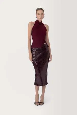 SAU LEE Venus Sequin Midi Skirt