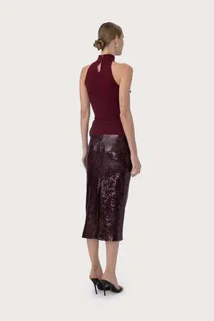 SAU LEE Venus Sequin Midi Skirt