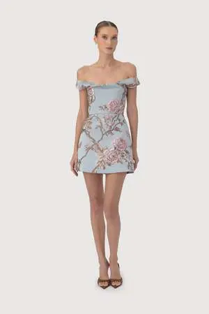 SAU LEE Bruna Brocade Off-the-shoulder Mini Dress