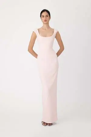 SAU LEE Brooke Gown Elegant Crepe Floor-length Dress With Corset Detail - Pink Cloud