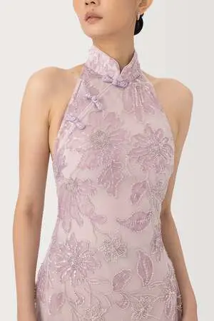 SAU LEE Grace Embellished Maxi Dress With Sequins And Beads - Soft Lilac