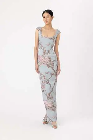 SAU LEE Brooke Brocade Gown - Blue Ash