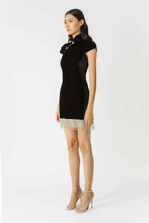 SAU LEE Margaux Velvet Mini Dress With Crystal Tassels