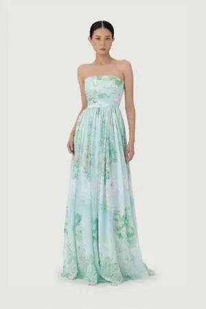 SAU LEE Camille Strapless Maxi Dress - Mint Multi