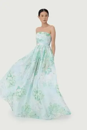 SAU LEE Camille Strapless Maxi Dress - Mint Multi