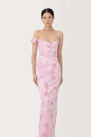 SAU LEE Jackson Brocade Gown - Pink Rococo