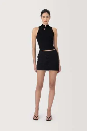 SAU LEE Tao Knit Mandarin Collar Top With Knot Detailing