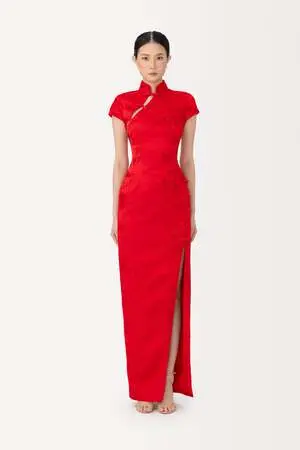 SAU LEE Isabella Embroidered Satin Gown