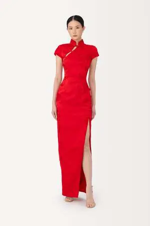 SAU LEE Isabella Embroidered Satin Gown