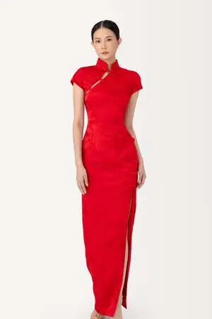 SAU LEE Isabella Embroidered Satin Gown