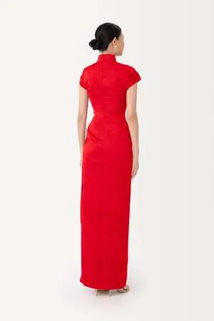 SAU LEE Isabella Embroidered Satin Gown