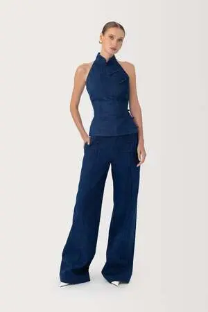 SAU LEE Mason Wide-leg Denim Trousers