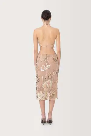 SAU LEE Eliza Embellished Halter Neck Cropped Top