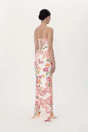 SAU LEE Alisa Strapless Floral Print Maxi Gown