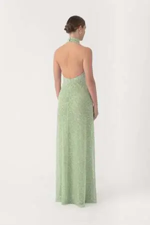 SAU LEE Grace Beaded Maxi Cheongsam Dress