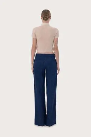 SAU LEE Enid Knit Polo With Mandarin Collar And Pipa Knot Detailing