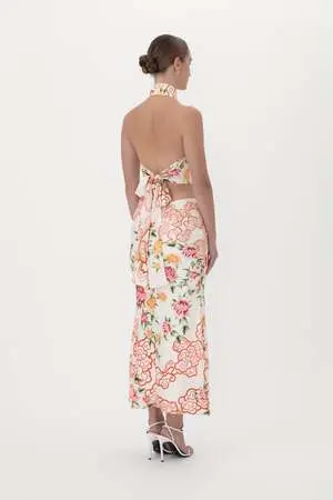 SAU LEE Fiora Peony & Clouds Print Satin Scarf Top