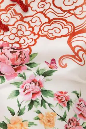 SAU LEE Fiora Peony & Clouds Print Satin Scarf Top