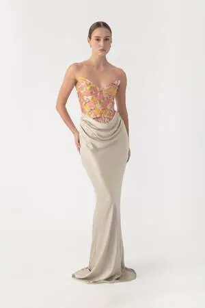 SAU LEE Sandrine Gown - Beige Multi
