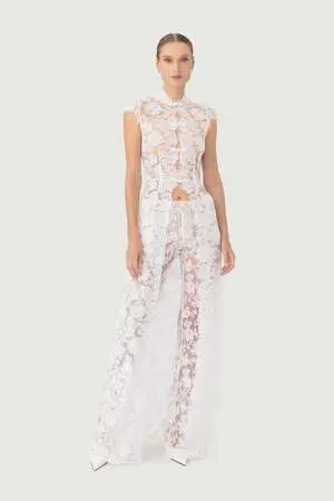 SAU LEE Saphina Lace Sheer Top