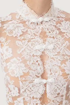 SAU LEE Saphina Lace Sheer Top