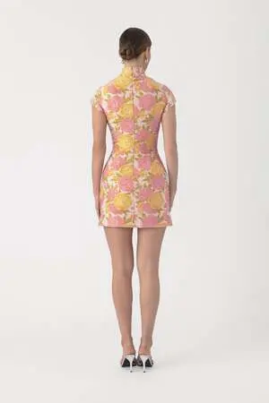 SAU LEE Jada Floral Jacquard Cheongsam Mini Dress - Pink Multi