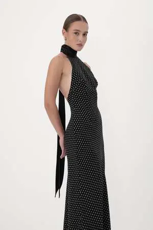 SAU LEE Tanya Polka Dot Chiffon Halterneck Maxi Dress