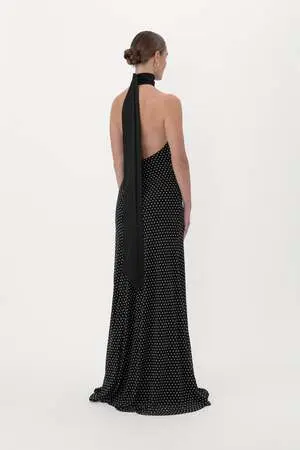 SAU LEE Tanya Polka Dot Chiffon Halterneck Maxi Dress