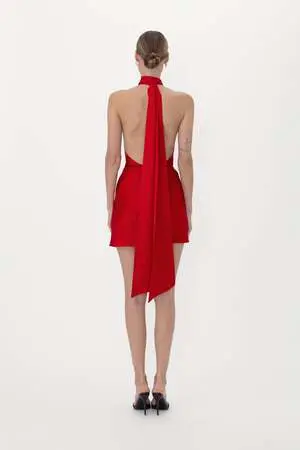 SAU LEE Isola Mini Dress With Floral Appliqués And Cascading Scarves - Red Chilli Pepper