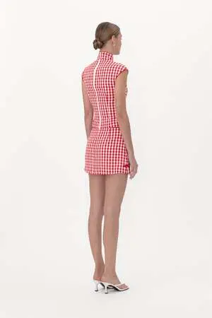 SAU LEE Zoe Top Checkered Cotton Mandarin Collar Blouse