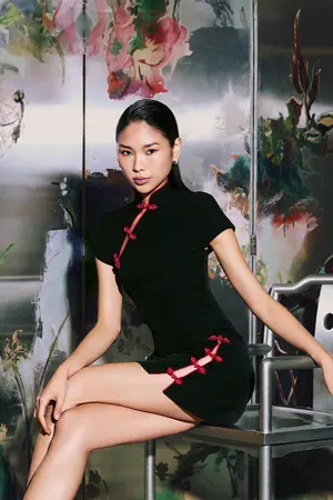 SAU LEE Isa Mini Dress With Mandarin Collar And Asymmetrical Slits