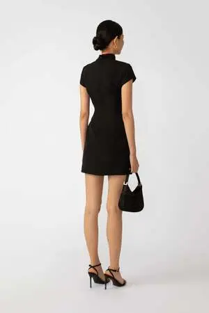 SAU LEE Isa Mini Dress With Mandarin Collar And Asymmetrical Slits