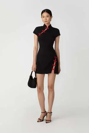 SAU LEE Isa Mini Dress With Mandarin Collar And Asymmetrical Slits