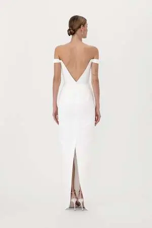 SAU LEE Stefania Satin Gown With Off-the-shoulder Silhouette And Detachable Bow Train