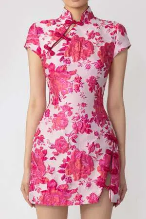 SAU LEE Jada Jacquard Mini Dress - Pink Multi