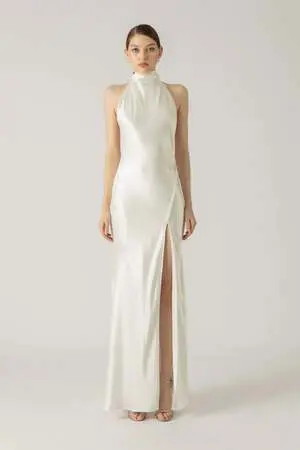 SAU LEE Penelope Backless Satin Gown - Ivory