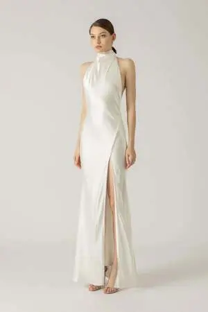 SAU LEE Penelope Backless Satin Gown - Ivory