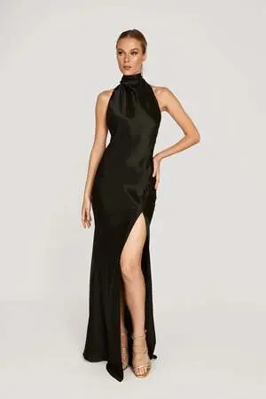 SAU LEE Penelope Backless Satin Gown - Black