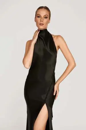 SAU LEE Penelope Backless Satin Gown - Black