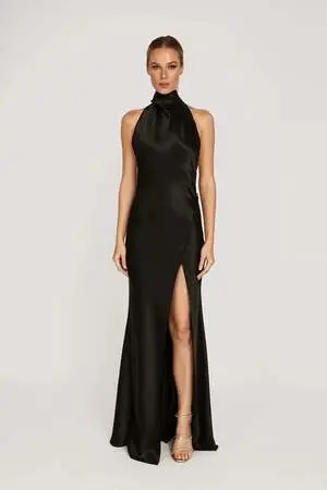SAU LEE Penelope Backless Satin Gown - Black