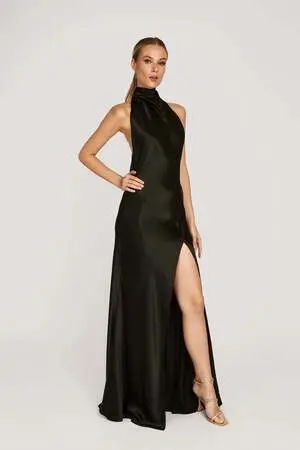 SAU LEE Penelope Backless Satin Gown - Black