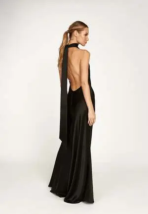 SAU LEE Penelope Backless Satin Gown - Black