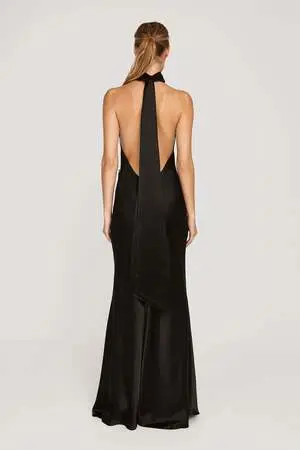 SAU LEE Penelope Backless Satin Gown - Black