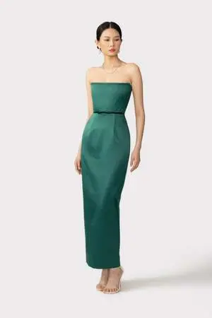 SAU LEE Taylor Satin Strapless Maxi Dress With Bow Detail
