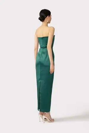 SAU LEE Taylor Satin Strapless Maxi Dress With Bow Detail