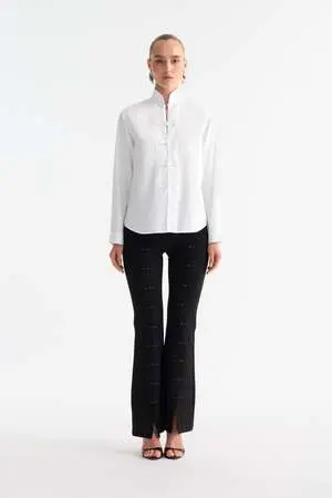 SAU LEE Harlow Mandarin Collar Pankou Button Shirt