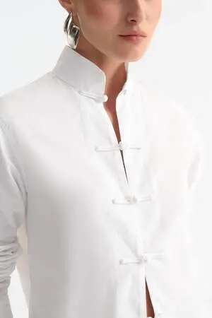 SAU LEE Harlow Mandarin Collar Pankou Button Shirt