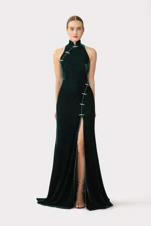 SAU LEE Ariana Velvet Gown - Emerald