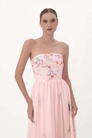 SAU LEE Camille Strapless Embroidered Chiffon Maxi Dress - Pink Multi