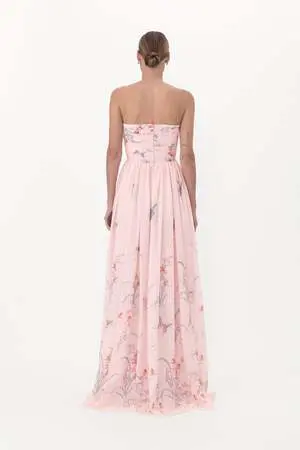 SAU LEE Camille Strapless Embroidered Chiffon Maxi Dress - Pink Multi